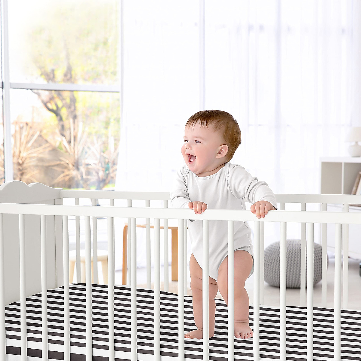 Fitted Crib Sheet for Paris Baby or Toddler Bedding by Sweet Jojo Designs - Black and White Stripe