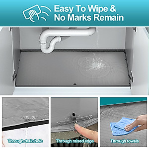 UEAKPIC Under Sink Mat 34" x 22", Waterproof Silicone Undersink Mat for Kitchen, Bathroom, Cabinet Protector Fits 36'' Standard Cabinets, Under Sink Tray Liner Up to 2.2 Gallons Liquid (Gray)