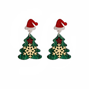 Christmas Cute Acrylic Dangle Earrings Acetate Snowman Christmas Tree Dangle Earrings Creative Heart Shape Snow Stud Earrings for Women Christmas Party Cosplay Costume Jewelry-Style H
