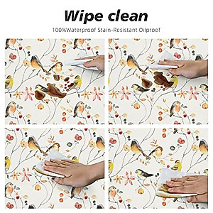 Elastic Edged Round Bird Fitted Table Cloth Cover, Home Decorative Tablecloth for Indoor Outdoor Kitchen Party, Fits 40" - 44" Tables, Small