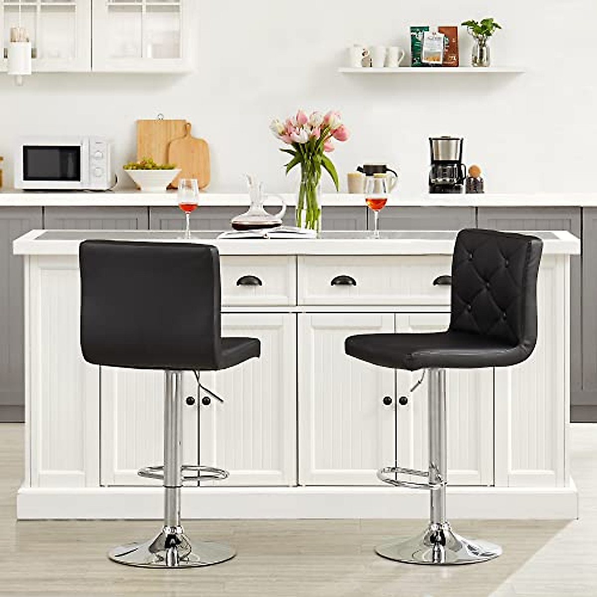 VECELO Adjustable Bar Stools with Back, Bar Height Stools for Kitchen Counter, Bar Stools Set of 2, Black