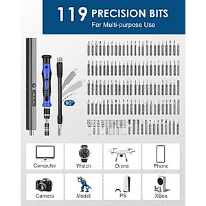 Vastar Electric Screwdriver, 152 in 1 Cordless Mini Precision Screwdriver Set with 119 Magnetic Precision Bits, Rechargeable Portable Repair Tool Kit with LED Lights for Electronics Phones