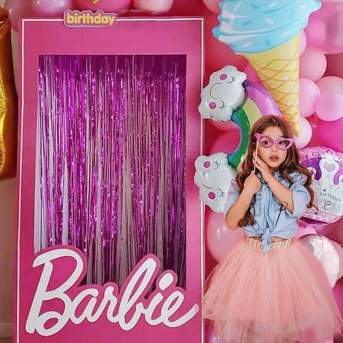Foil Fringe Curtains - Party Streamers for Barbie Backdrop Barbie Birthday Mean Girls Party Decorations - 3Packs 3.2ft x 8.2ft Fuchsia Metallic Tinsel Backdrop Curtains