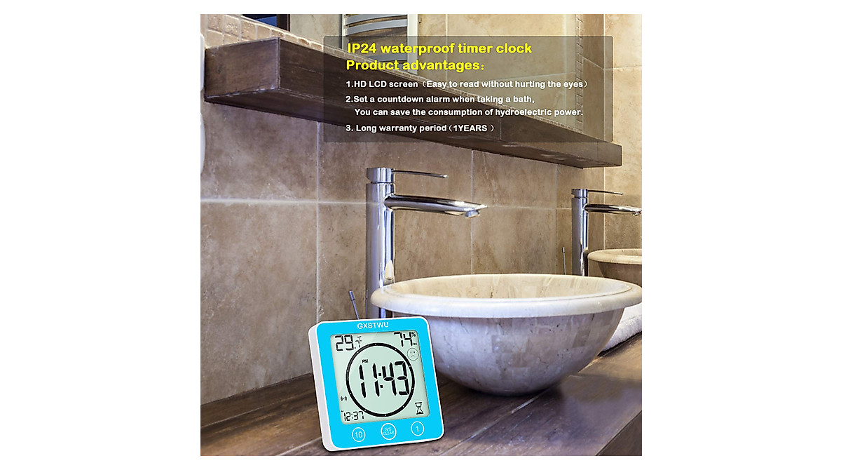 Waterproof Digital Timer Shower Clock with Alarm & Thermometer