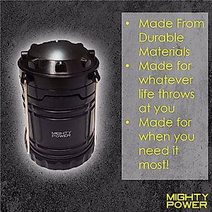 Ultra Bright Portable Collapsible Camping LED Lantern Light by Mighty Power, for Hiking, Blackouts, Picnic Party and Emergency up to 12 Hours with 3AA Batteries Included, Lightweight Design, Black