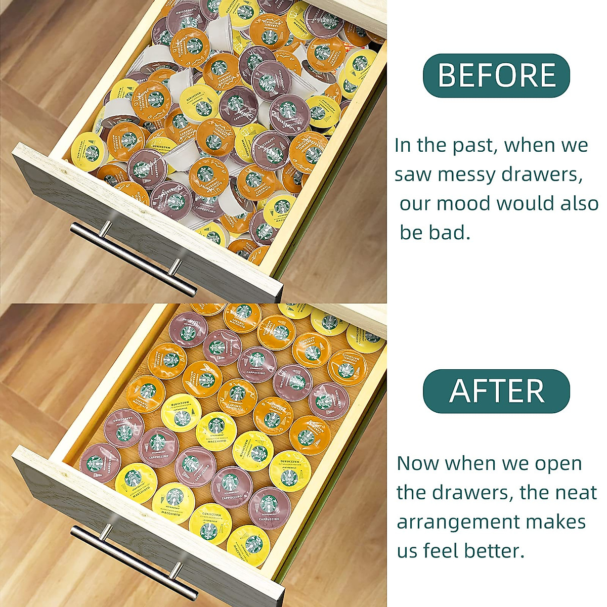 Bayting Bamboo K Cup Holder, K Cup Drawer Organizer Insert, Coffee Pod Holder for K Cups, Organizers for Kcup Coffee Station Drawer (35 Slots)