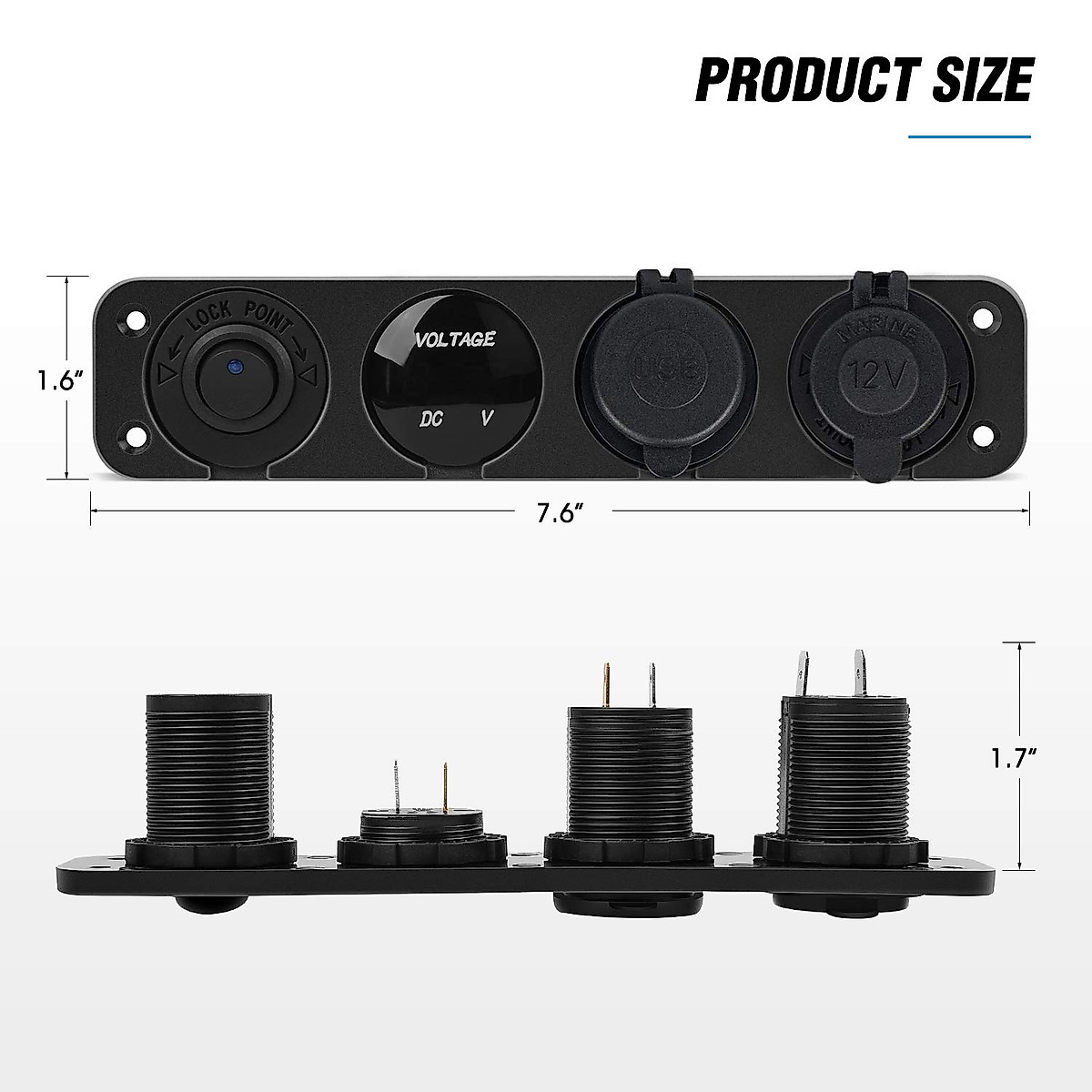 Nilight 4 in 1 ON/OFF Charger Socket Panel Dual USB Socket Power Outlet & LED Voltmeter &Cigarette Lighter Socket& LED Lighted ON Off Rocker Toggle Switch for Truck Car Marine Boats RV,2 Yeas Warranty