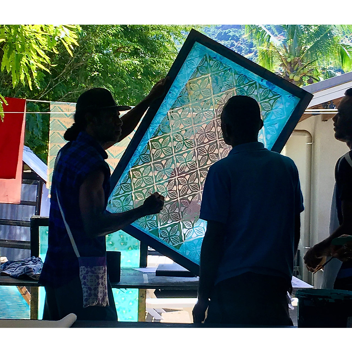 Handprinted Canvas Tote Bag, Reuseable Grocery Shopping Tote with Long Handles, Multipurpose, Sturdy 100% Cotton Canvas Shoulder Bag with Purple Fijian Tapa Print - Tabana Print, Purple