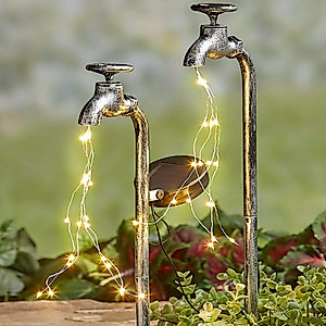 Fragarn Star Shower Garden Art Light Decor Solar Water Faucet and Plant Pot Lights Outdoor Decoration Stainless Waterproof Landscape for Patio Pathway Lawn Yard