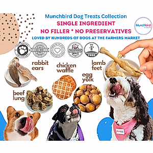 Munchbird Dehydrated Rabbit Ears (3.5 oz, 12-15 Counts) for Dogs & Cats, European Furry Rabbit Ear Natural Fiber for Dogs, Rawhide Free Alternative to Pig Ears for Dogs, Ear Size Varies
