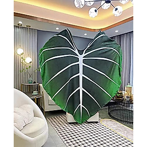 Large Leaf Blanket Green Plant Throw Blankets Soft Fuzzy Leaf Shaped Flannel Throw Decorative Blanket for Plant Lovers Bed Couch Sofa Car