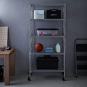 AmazonCommercial Heavy-Duty 5-Tier Steel Wire Shelving with Optional Wheels, NSF Certified, 36" W x 18" D, Chrome
