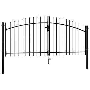 GOLINPEILO Double Door Fence Gate with Spear Top, Garden Fence Gate Double Door Metal Steel Outdoor Fencing for Yard Driveway, 118.1"x59.1"-B