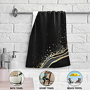 Bath Towels Set of 2 Hand Towels for Bathroom Cotton Abstract Black Marble Gold Line Decorative 28x14in Absorbent Soft