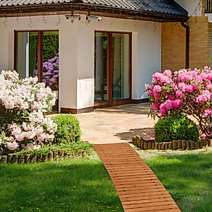 Worth Garden 9 ft. Wooden Garden Pathway - 17 in. W Roll Out Straight Walkway for Outdoor Patios, Gardens, Yard, Beach Boardwalks, Wedding Party - Decorative Wood Path - Metal Wire Connection