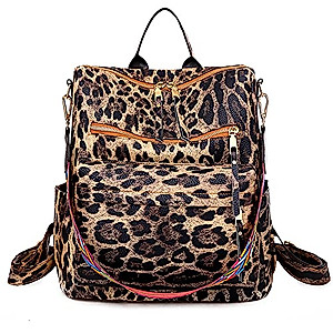 MCWTH Women Backpack Purse Fashion PU Leather Ladies Handbag, College Travel Casual Shoulder Bags (Leopard Brown)