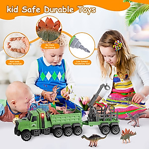 FANURY Dinosaur Toys Truck with Lights Sounds for Kids, 8 Dinosaurs & Electric Drill, Take Apart Truck Building Toys, Dino Transport Cars Playset Toys Gifts for 3 4 5 6 7 8 Year Old Boys Girls