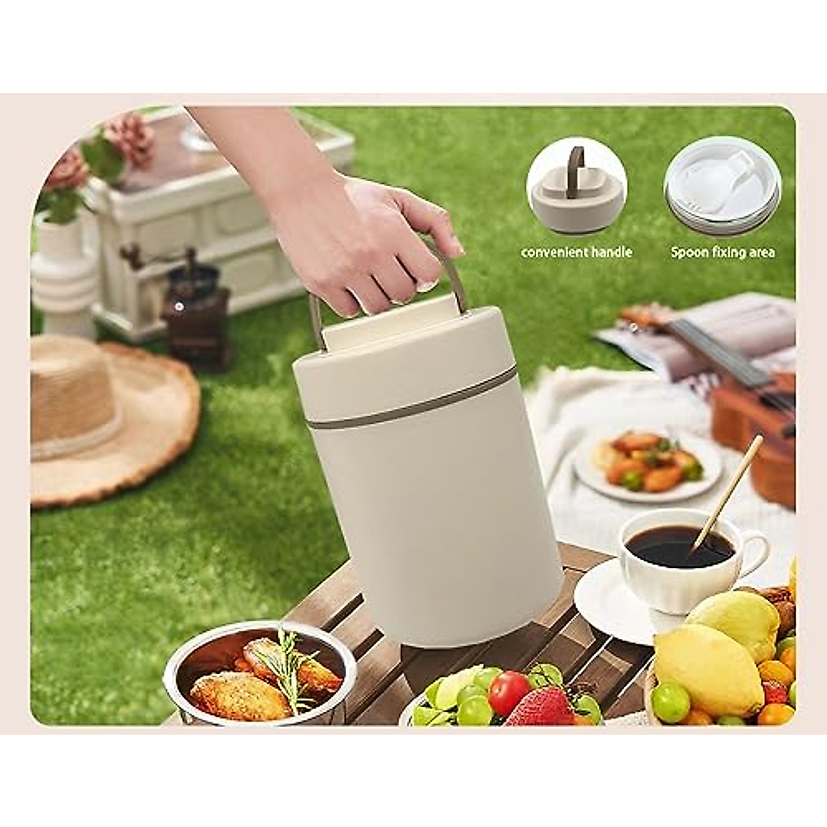 VEMJO 17 Oz Thermos for Hot Food Soup Thermos Insulated Food Jars Vacuum-Insulated Food Jar Stainless Steel Hot Food lunch Container with Folding Spoon Leak Proof (Blue)