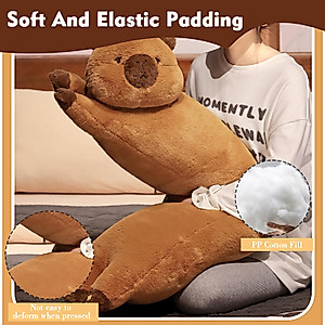 NXNYNZ Long Capybara Plush Pillow, Cute Brown 35.4inches Capybara Stuffed Animals Plushie Sleeping Hugging Body Pillow, Kawaii Capybara Soft Doll Toy with Orange Birthday Gift for Kids Girlfriend