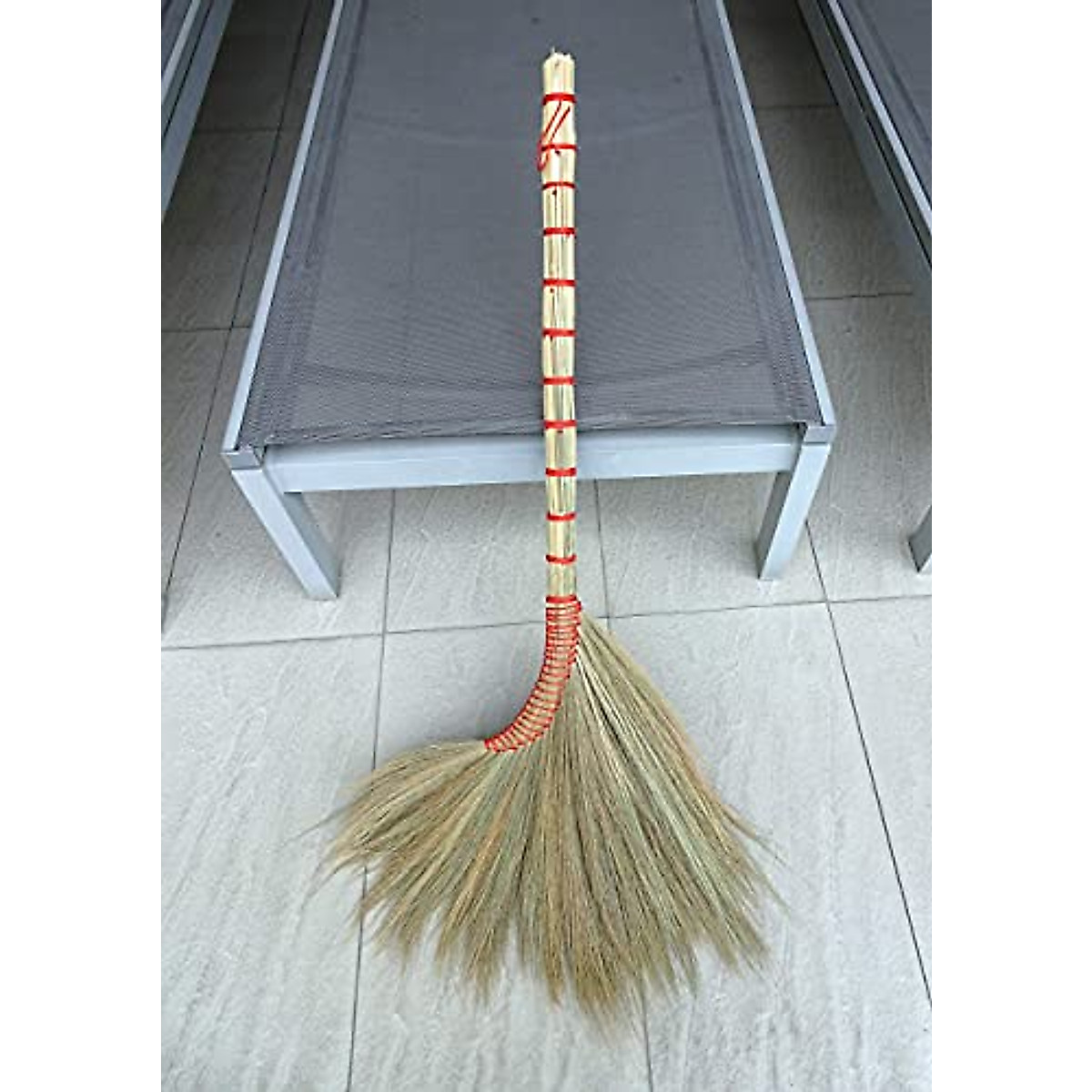 Generic Handmade Grass Thai Broom Extra Thick Bristle Brush Head Traditional Asian Whisk Sweeper Broomcorn Plus 100 Percent Cotton Dust Cover, 40 x 18 x 1.5 inch, Red