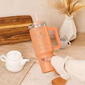 Mothers Day Gifts for Grandma, Personalized Grandma's Garden 40 Oz Tumbler with Birth Flowers, Nana's Tumbler 10 Colors - Up to 6 Flowers, Engraved Stainless Steel Travel Mug with Handle and Straw