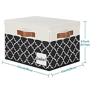 PFFVRP Large Storage Bins with Lids, Foldable Fabric Storage Baskets with Lids, Sturdy Storage Boxes with Labels and 3 PU Handles for Closet Home Bedroom Office (26L, 3 Packs, Black Plaid&White)