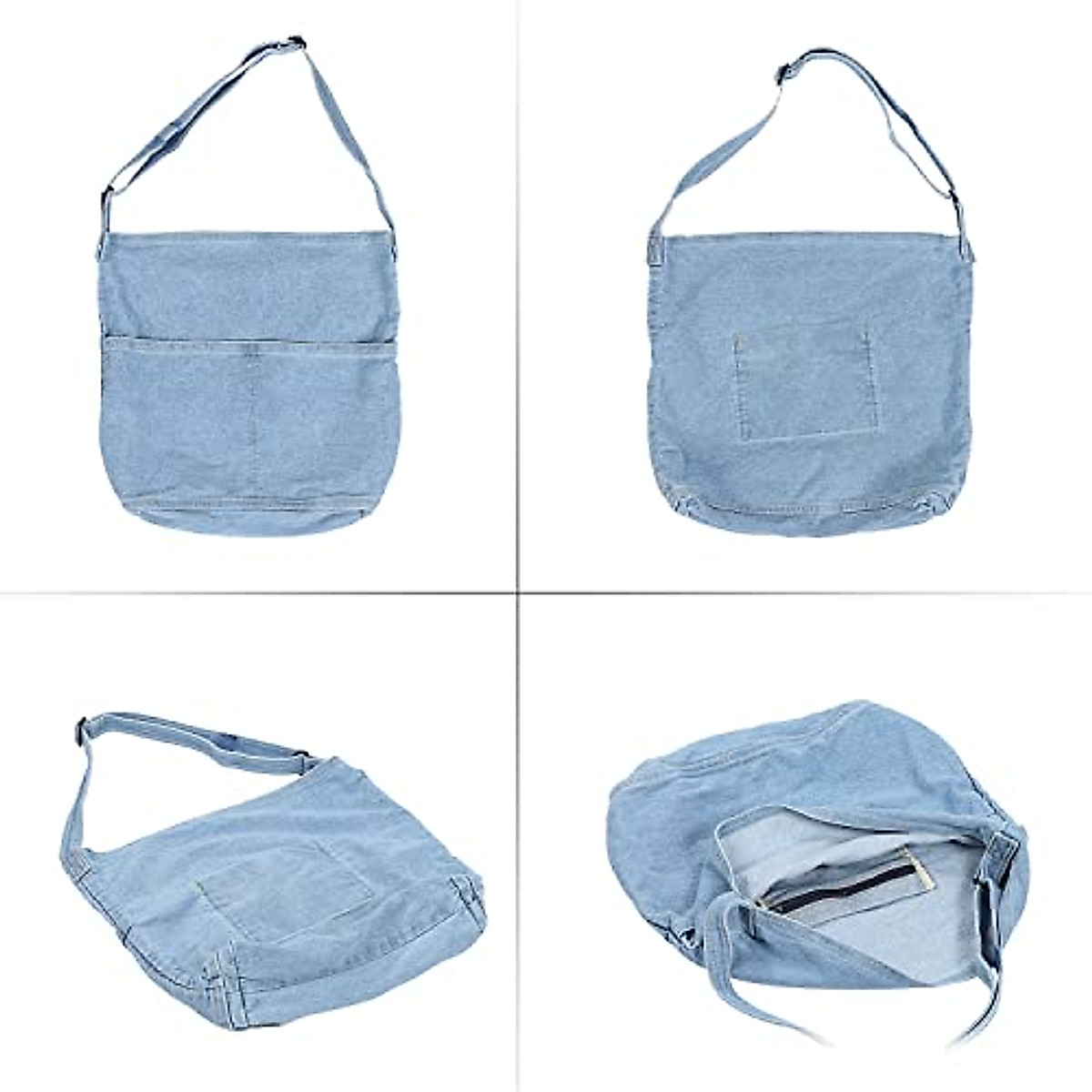 WantGor Large Tote Bag, Denim Shoulder Bag Crossbody Hobo Bags Casual Retro Canvas Bag for Women Travel Work