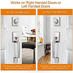 Natsukage Front Door Handle Set Heavy Duty Entry Door Lock Set Satin Nickel Entrance Handle Set with Lock, with Single Cylinder Deadbolt and Lever Handle, Reversible for Right & Left Handed Doors