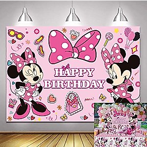 Pink Mouse Backdrop Bowknot Girls Birthday Party Decorations Cartoon Mouse 7x5ft Birthday Party Photography Background Baby Shower Decoration Photo Booth Studio Prop