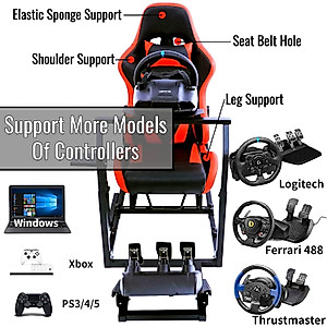 Minneer Racing Simulator Cockpit with Racing Seat V2 Support Game Support Stand Up Simulation Driving Bracket for Logitech G29,G27,G25, G923 Racing Steering Wheel Stand Without Wheel and Pedals (RED)