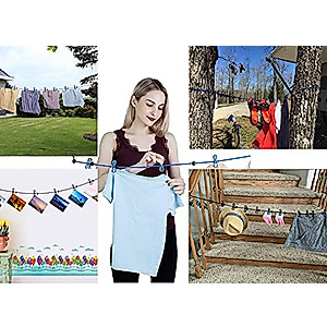 Portable Elastic Travel Clothesline with 12pcs Clothespins Travel Gadgets, 10 Clothespins, Retractable Elastic Laundry Clothes Line for Backyard, Vacation Hotel, Balcony Clothes Drying Line(Black)