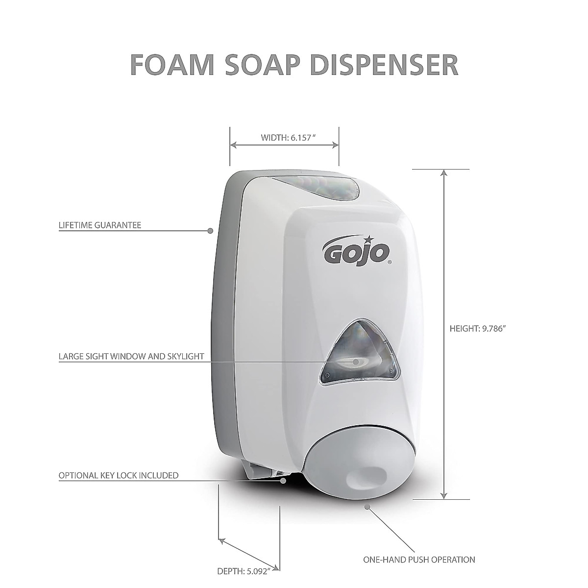 GOJO FMX-12 Push-Style Foam Soap Dispenser, Dove Grey, for 1250 mL GOJO FMX-12 Hand Soap Refills (Pack of 1) - 5150-06