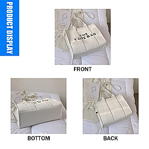 The Tote Bags for Women PU Leather Shoulder Handbag Tote Purse with Zipper Adjustable Shoulder Strap Crossbody Bag White