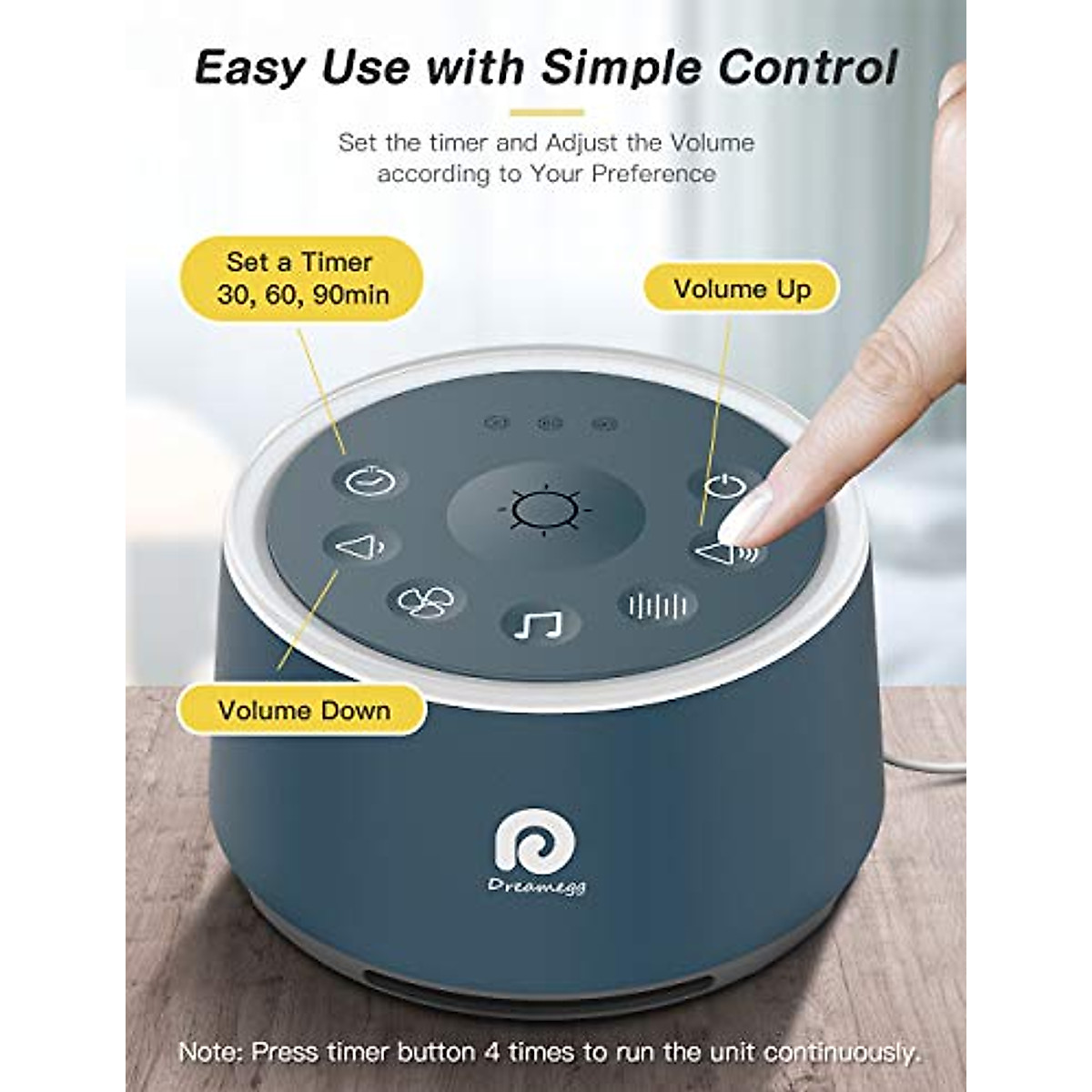 Dreamegg D1 Sound Machine - White Noise Machine with Baby Night Light for Sleeping, High Fidelity Sounds, Timer & Memory Feature, Sound Machine for Baby Adults, Home, Office, Travel (Navy Blue)