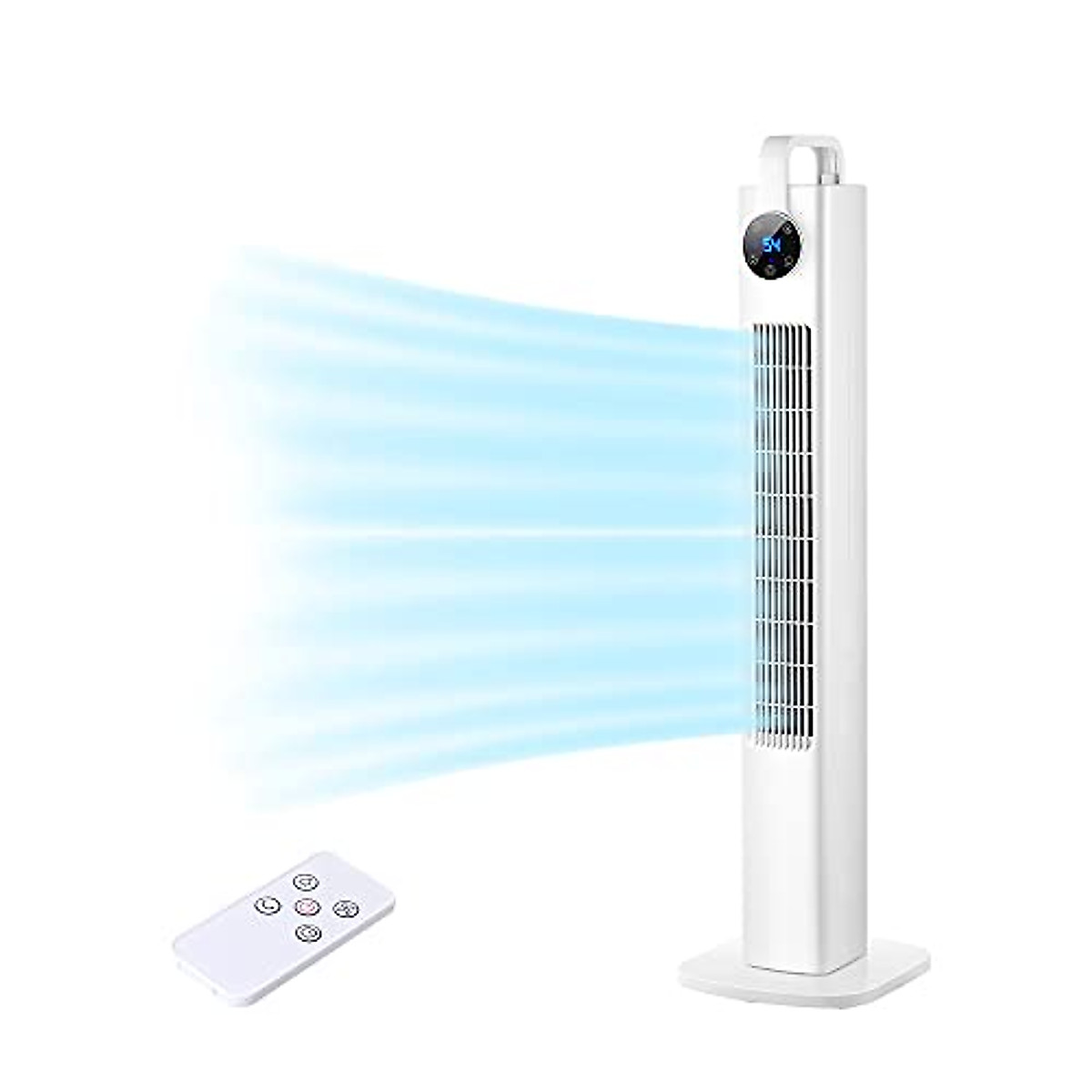 Uthfy Tower Fan with Remote Control, Oscillating Bladeless Fan, 43 Inch, Quiet 3 Speeds, Large LED Display,12H Timer, Standing Floor Fans Whole Room Home Office, White, One Size, ATF-014L-2
