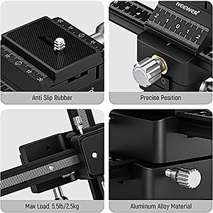 NEEWER 4-Way Macro Focusing Rail Slider with Quick Release Plate, 1/4”-20 Thread for Macro Photography and Close-Up Shooting, Compatible with Canon Nikon Fujifilm Sony DSLR Mirrorless Camera