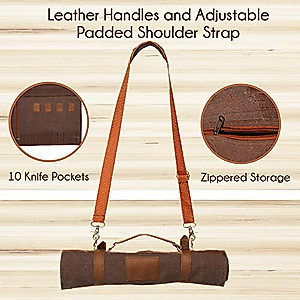Prechepro (US Based Company Chef Knife Roll Bag With 10 Pockets, Tool Pouch And Leather Card Holder - Chef Knife Bag - Handmade Craftsmanship - Rugged Industrial Quality - Bag Only - No Knives