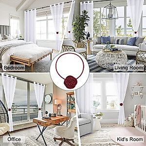 HIASTRA Strong Magnetic Curtain Tiebacks, 4 Pack Curtain Tie Modern Window Decorative Tie Backs for Curtains Rope Outdoor Holder for Sheer Blackout Drapes, Burgundy