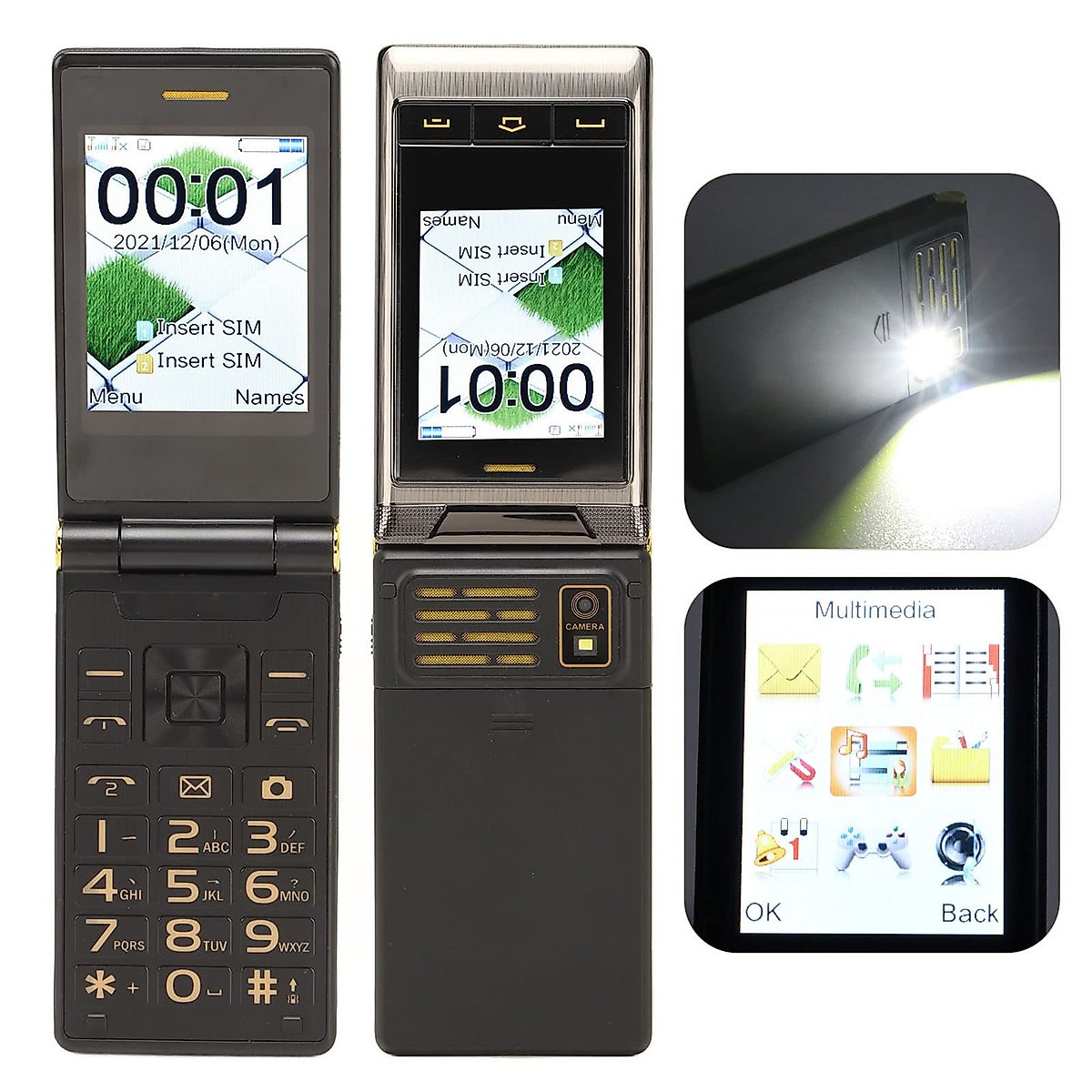 Big Button Flip Cell Phone for Seniors, 2G Smart Flip Phone 16GB Dual SIM Card 3.0in Color Display Double Sided Large Screen Camera SOS Button 5900mAh Unlocked Flip Phone (Tarnish)