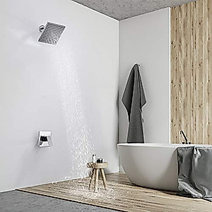 Aihom Shower Faucet Set Chrome, 8-Inch Rainfall Shower Head & Stainless Steel Shower Arm, Single Function Shower System with Single Handle Brass Rough-in Valve, Shower Trim Kit