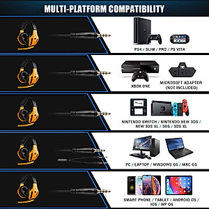 LETTON Gaming Headset L7 Updated 3.5mm Multi-Platform Stereo Sound PC, Over-Ear Gaming Headphones with Mic Compatible with New Xbox one PS4 PC Laptop Mac iPad iPod(Black&Yellow)