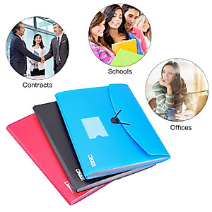 7-Pocket Expanding File 3pcs, Plastic Expandable File Folder - Black&Blue&Red