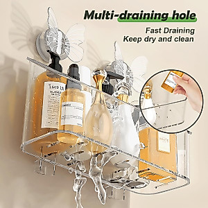 Eirunyx Clear Shower Caddy Suction Cup，No-Drill Clear Wall Caddy，Bathroom Shower Shelves Removable Shower Basket Strong Suction Shower Organizer Shower Rack