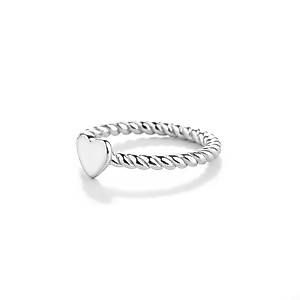 Precious Pieces Sterling Silver Twisted Rope Band Baby Ring with Silver Heart, Stackable or Pinky Ring (Size 3)