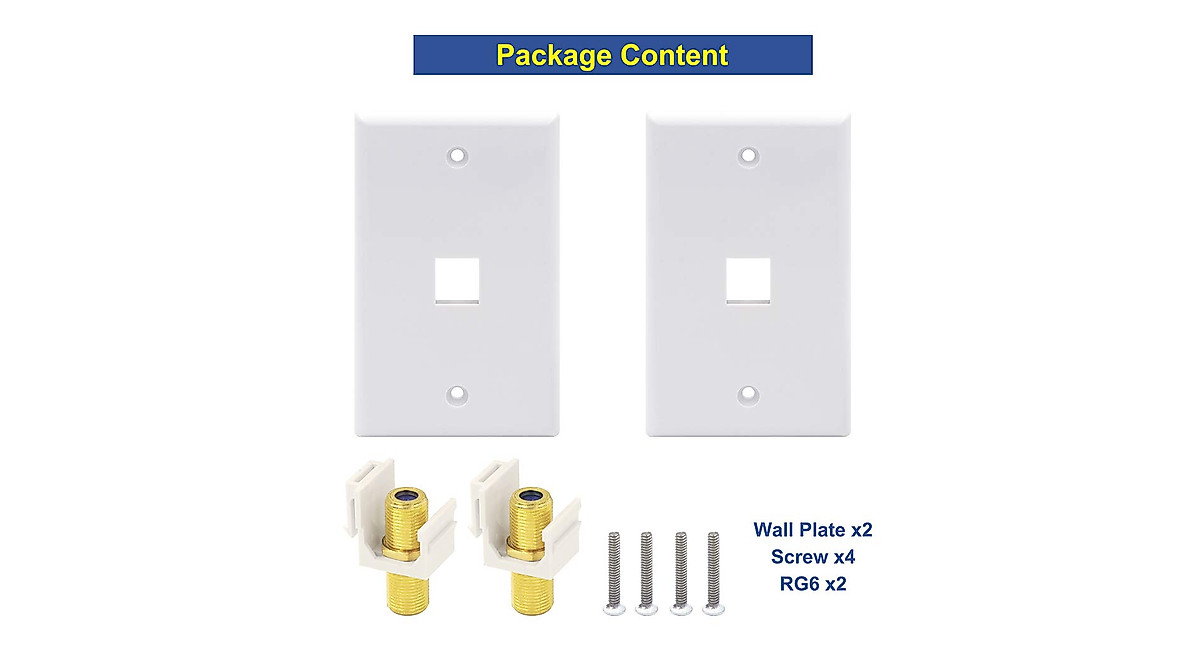 VCE Coax Wall Plate 2-Pack | 1-Port TV Cable Wall Plate 3GHz F-Type