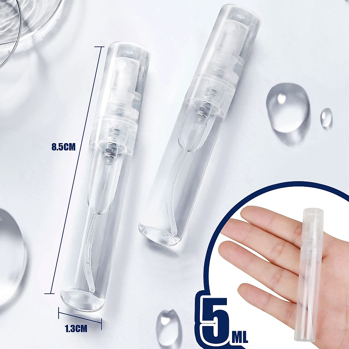 Fandamei Mini Spray Bottle, 10 Pack 5ml Mini Plastic Spray Bottle Empty, Fine Mist Refillable Mini Perfume Bottle, Perfume Atomizer, Small Sample Containers, Plastic Portable Travel Bottle, Clear