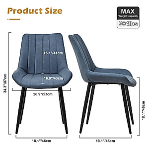 CLIPOP Faux Leather Dining Chairs Set of 4, Mid Century Modern Kitchen Chair, Pu Leather Dining Chair with Metal Leg, High Back, Armless Upholstered Leisure Side Chair for Dining Room Lounge, Blue