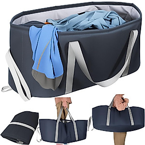 Foldable Laundry Basket 98.8L Waterproof Oxford Cloth Collapsible Laundry Basket with Plastic Supports on the Bag Opening and Sides - Black