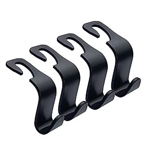 Ajxn 4 PCS Car Seat Headrest Hooks, Upgraded Durable Hanger Holder Hook for Bag Purse Handbag Cloth Grocery, S Type Back Seat Organizer Hanger Storage Hook (Black)