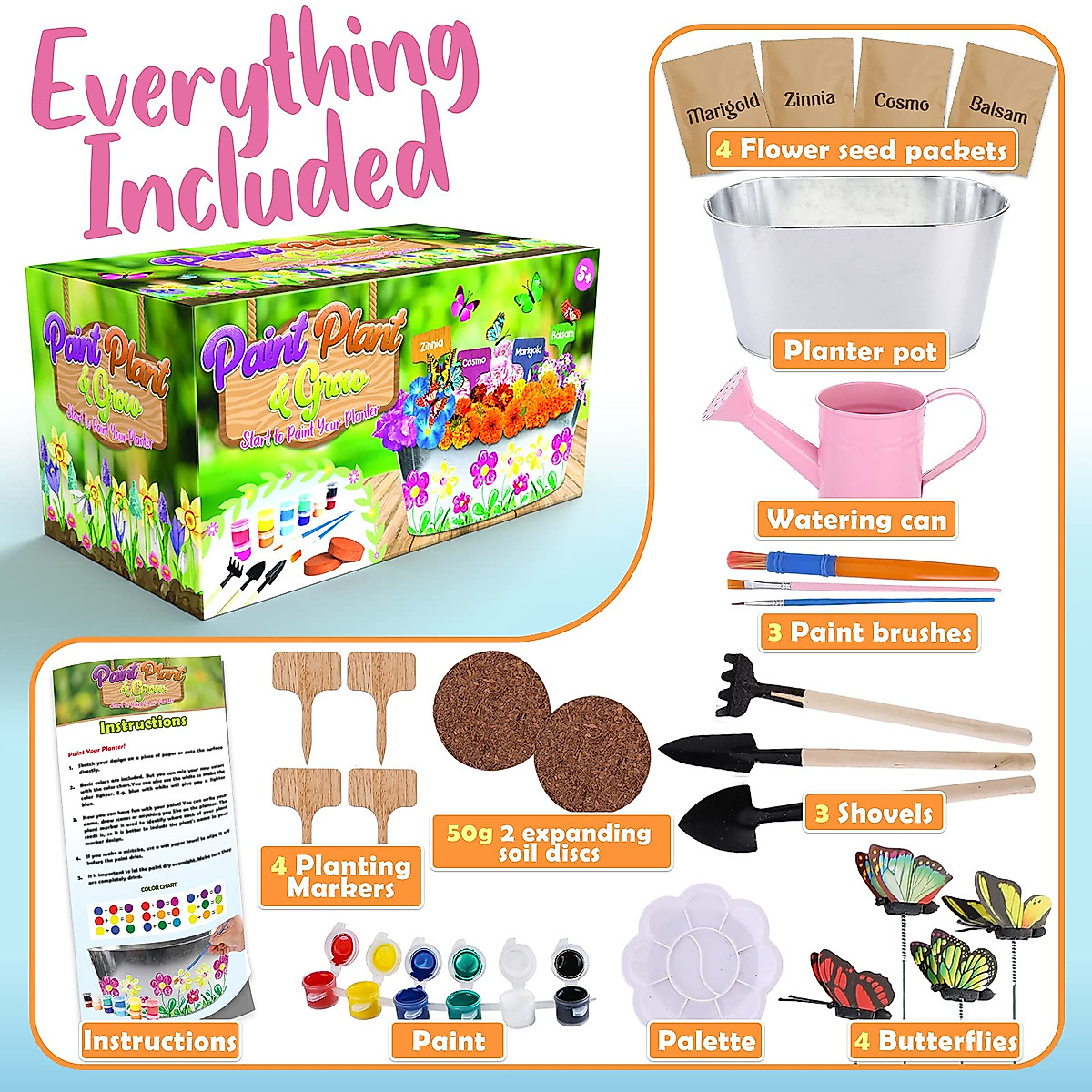 Climaxfy Flower Gardening Supplies for Kids - Growing Plants & Seeds Accessories Set Pots Indoor Garden Science STEM Toys Gift Crafts Birthday Arts Kits Ages 4 5 6 7 8-12 Year Old Boys Girls
